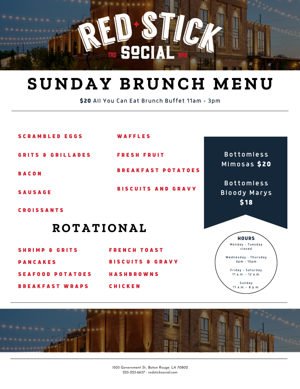 Brunch Menu - Red Stick Social