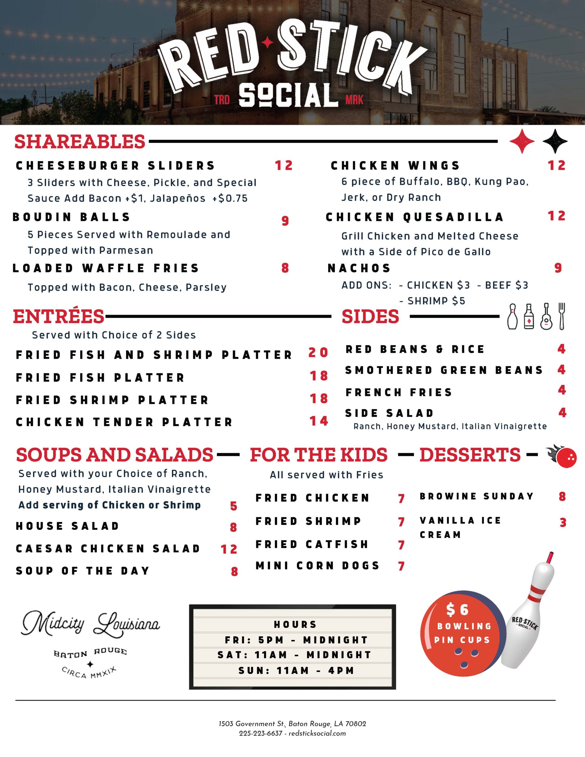 Menu - Red Stick Social